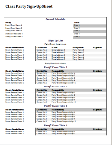 Class Party Sign Up Sheet