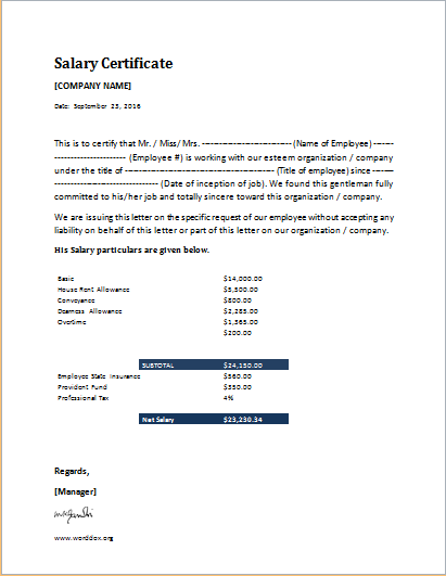 Application For Salary Certificate Application For Salary Certificate