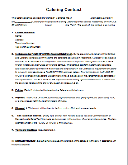Sample Contract For Catering Services The Document Template