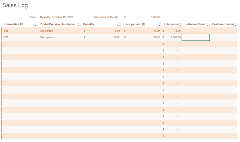 Daily Sales Log Template for MS Excel | Download Files