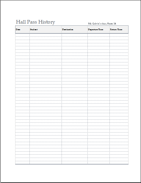 Hall Pass Template Microsoft Word