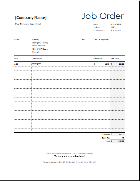 Work Order Template Microsoft Autobrown