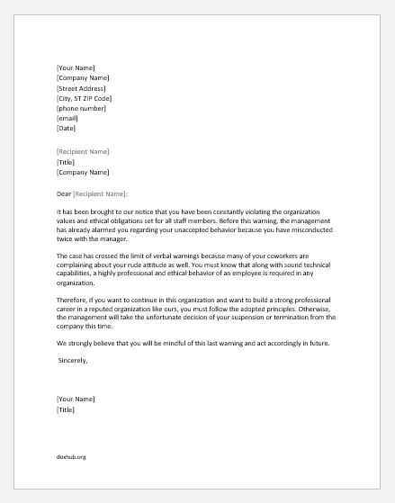 Warning Letters To An Employee For Misconduct Document Hub