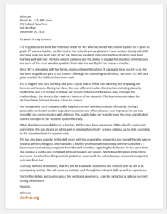 Reference Letter for a Teacher Who is Leaving the School | Document Hub