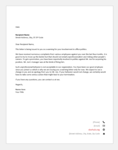 Top 10 Unprofessional Actions & Warning Letter Samples
