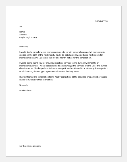 Fitness Club Cancellation Letter Collection Letter Template Collection