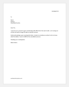 Gym Cancellation Letters for MS Word | PDF Download | Document Hub