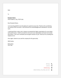 Thank you letter to someone for an award, bonus or raise