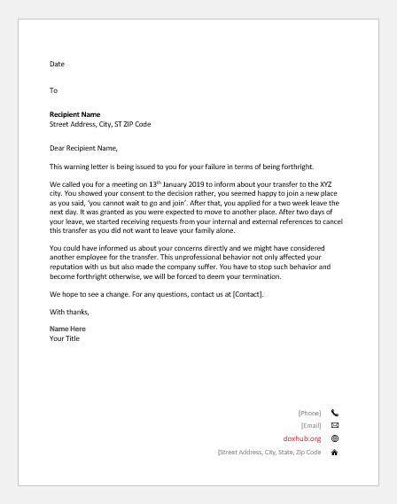 9 Warning Letters for Various Office Situations | Document Hub