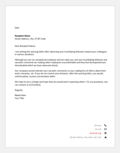 Warning Letters for Various Unprofessional Behaviors | Document Hub