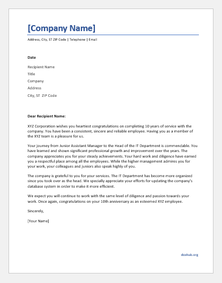 Letter To Note The Employment Anniversary Of An Employee Document Hub Letter To Note The Employment Anniversary Of An Employee Document Hub