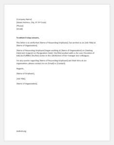 Work Experience Letter SAMPLES for Various Professions | Document Hub