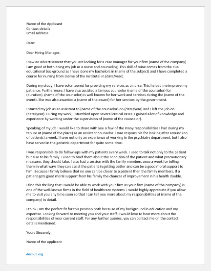Case Manager Cover Letter Samples Loraine Corbin