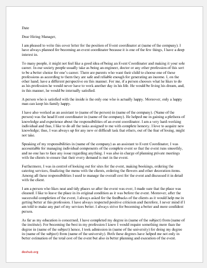 Cover Letter For The Position Of Event Coordinator Document Hub
