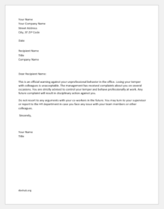 10 Warning Letters for Common Unprofessional Behaviors