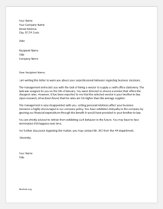 10 Warning Letters for Common Unprofessional Behaviors