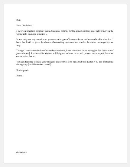 Apology Letter For Mistake To Boss Client Document Hub