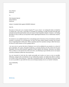 Complaint Letter against Teacher's Behavior | Document Hub