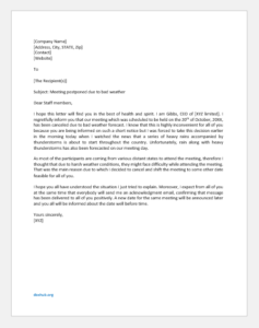 Meeting Postpone Letter to Staff due to Bad Weather | Document Hub