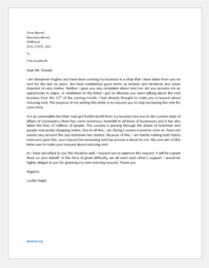 Shop Rent Reduction Request Letter | Document Hub