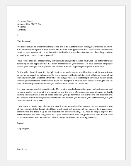 Warning Letter To Employee For Gross Misconduct Document Hub