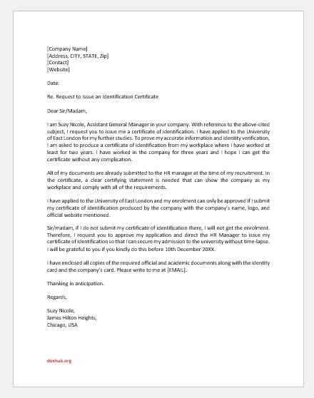 Application Letter For Certificate Of Identification Document Hub