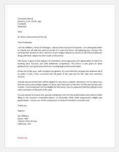 Bonus Announcement Letter Templates | Document Hub
