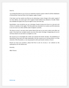 Complaint Letter for Irregular Supply of Drinking Water | Document Hub