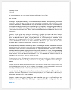 Counseling Letter to Employee for Leave without Information
