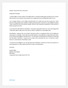 Letter to School Principal for Fee Concession from Parents | Document Hub