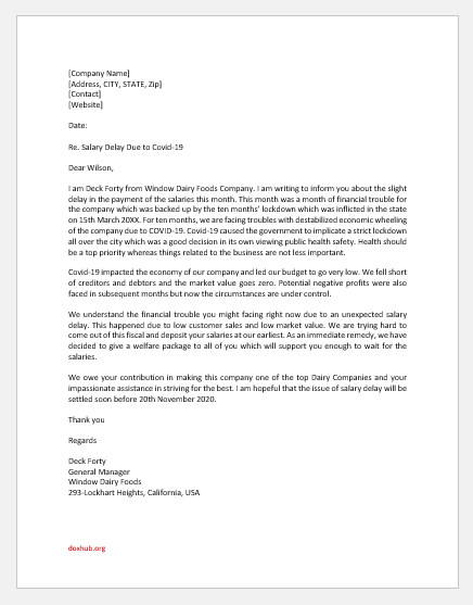 Salary Delay Email To Employees Due To COVID 19 Document Hub