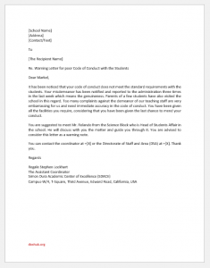Warning Letter to Teacher for Misconduct with Students | Document Hub