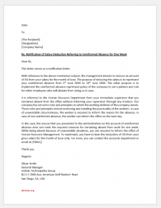 Salary Deduction Letter due to Uninformed Absence | Download
