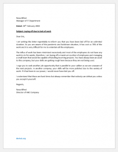 Template Letter of Layoff due to Lack of Work | FREE