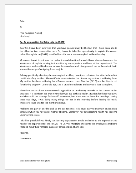 Explanation Letter for Being Late | Document Hub