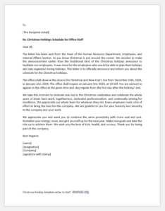 Christmas Holiday Schedule Letter to Staff | Document Hub