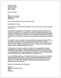 Warning Letter to Staff for Misuse of Money | Download Sampl