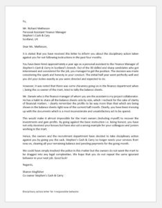 Disciplinary Action Letters for Irresponsible & Deceptive Behavior
