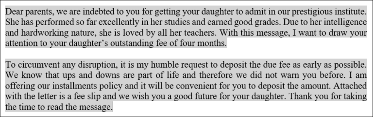 Outstanding School Fee Messages/letters | Document Hub