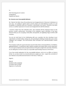 Unacceptable Behavior Letter to Employee | Download Samples