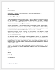 Conduct Infraction Notice Samples | Download for Word