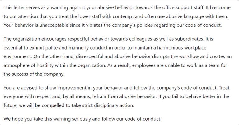 10 Possible Unprofessional Behaviors at Workplace & Sample Warning ...