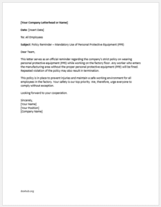 Company Policy Letter for Not Wearing PPE | Download Samples